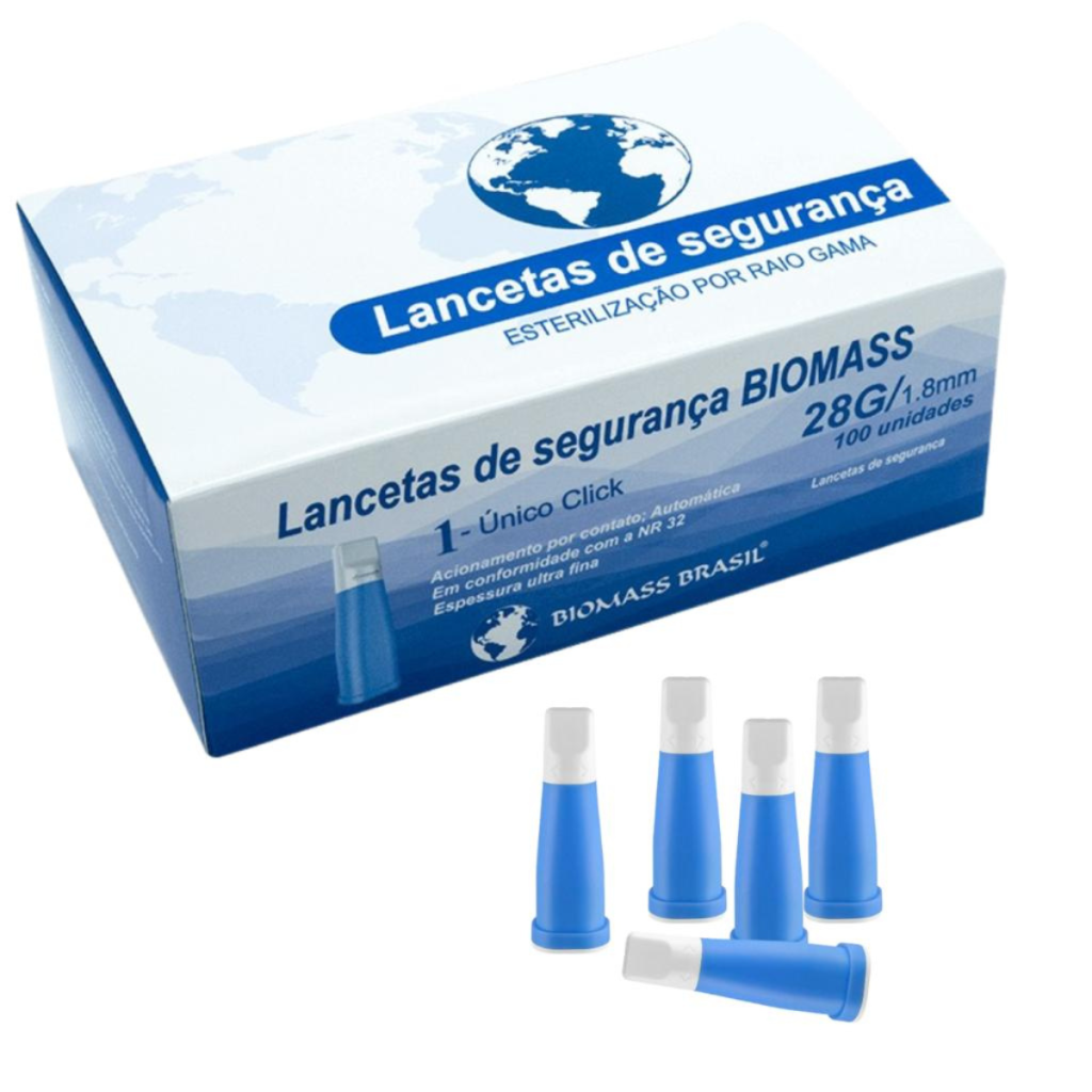 LANCETA DE SEGURANÇA AUTOMATICA 28G X 1.8MM C/100 – BIOMASS – Unic Digital