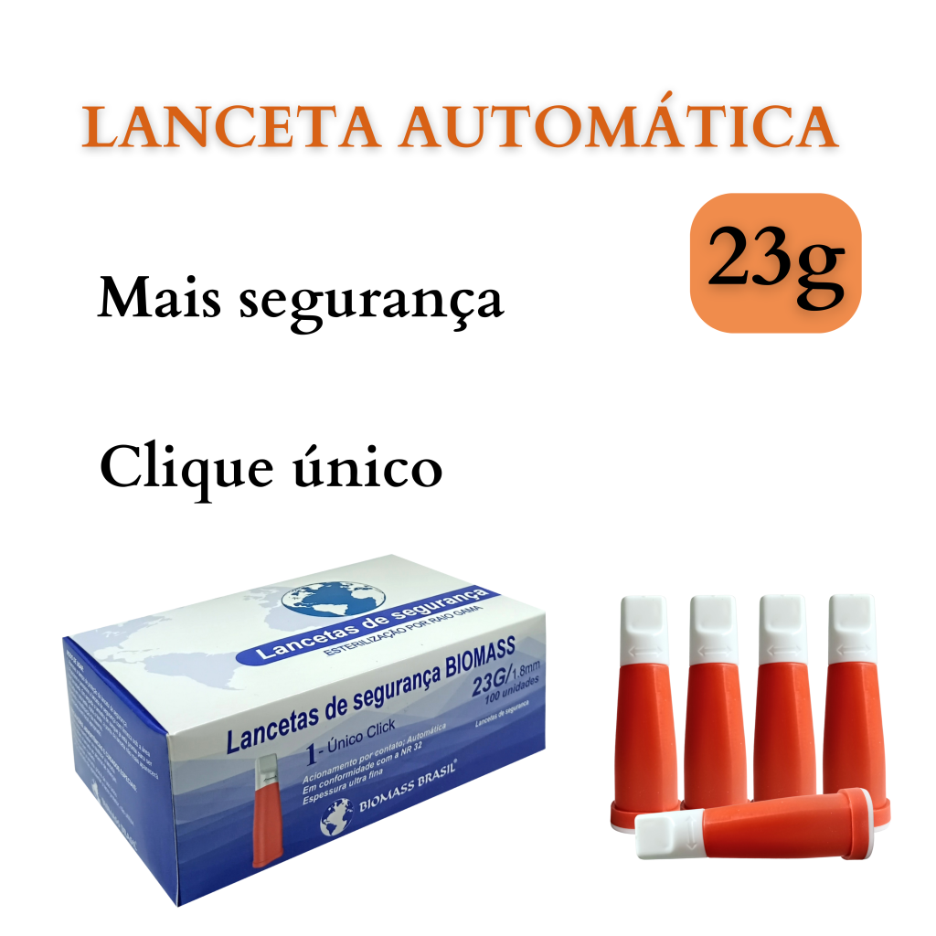 LANCETA DE SEGURANÇA AUTOMATICA 23G X 1.8MM C/100 – BIOMASS – Unic Digital